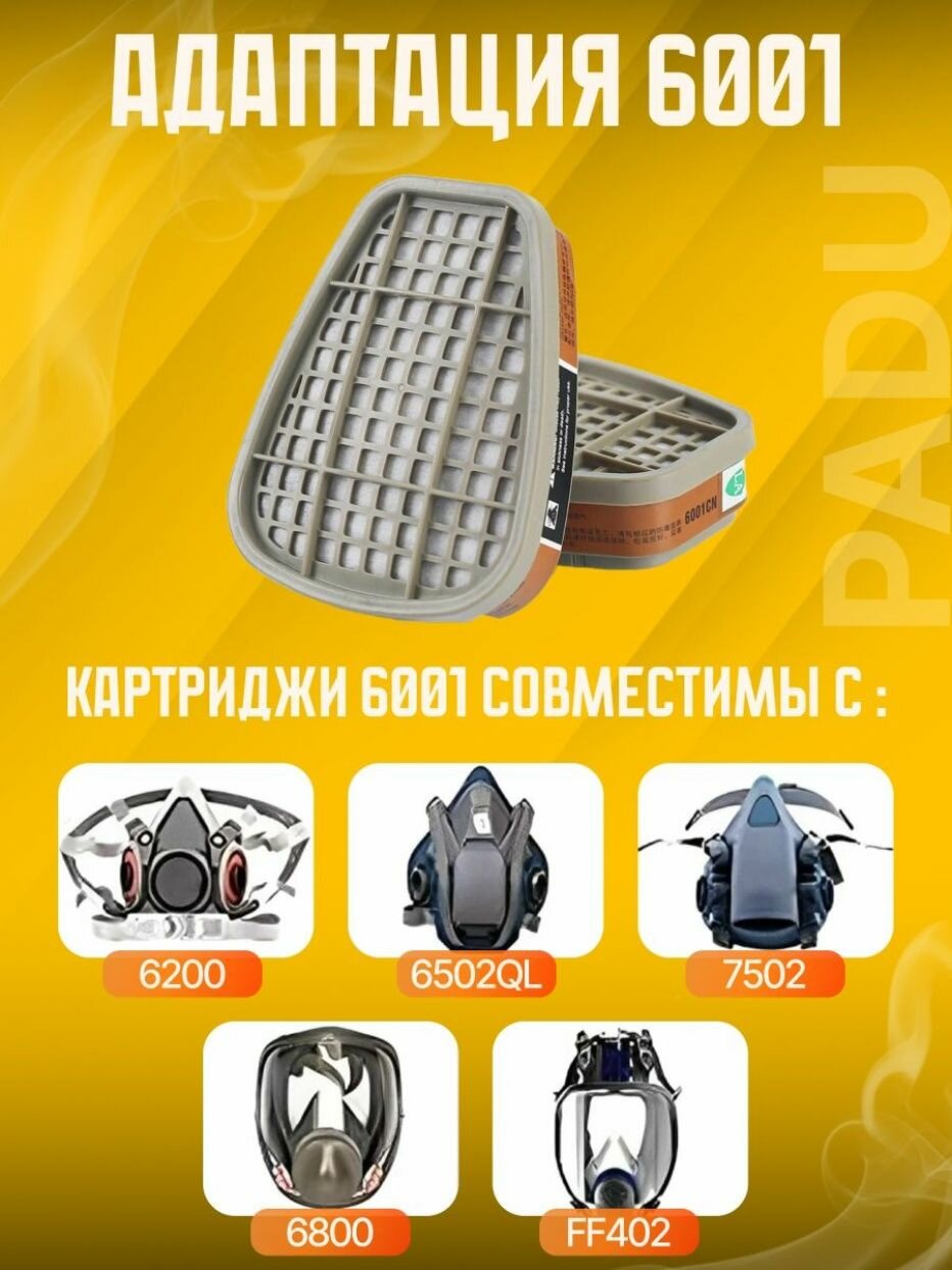 Фильтр угольный 6001 для 3М респиратора, FFP3, 2 шт.