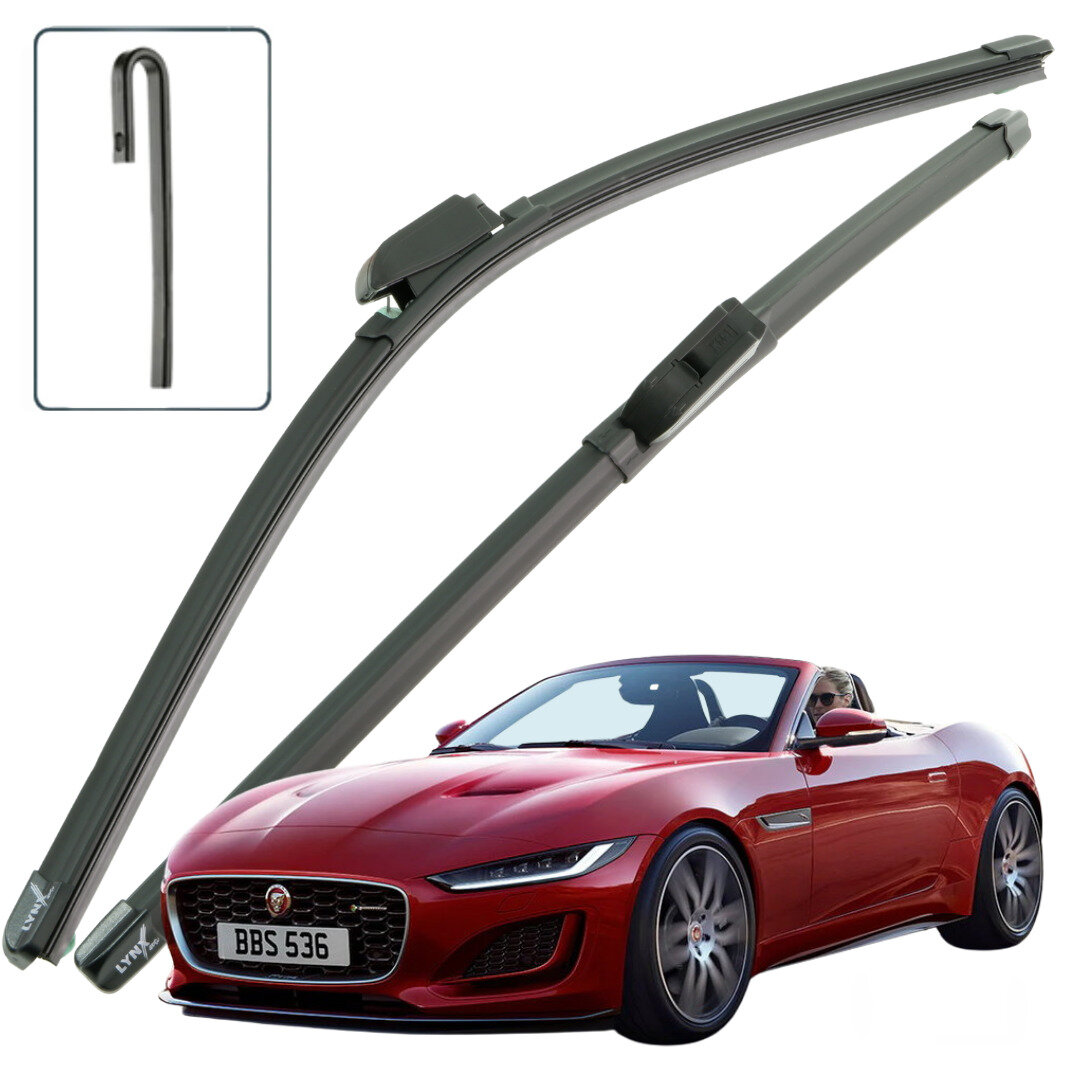Дворники Jaguar F-Type / Ягуар Ф-Тайп открытый кузов 2-й рест. 2019 / 2020 / 2021 / 2022 Щетки стеклоочистителя бескаркасные автомобильные LYNXauto к-т 2шт, 550мм-530мм