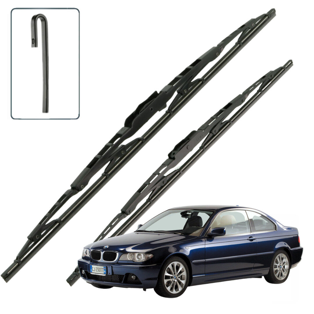 Дворники BMW 3-Series (4) E46 / БМВ 3 серии Е46 купе рест. 2003 / 2004 / 2005 / 2006 Щетки стеклоочистителя каркасные для автомобиля 600мм-480мм к-т 2шт.