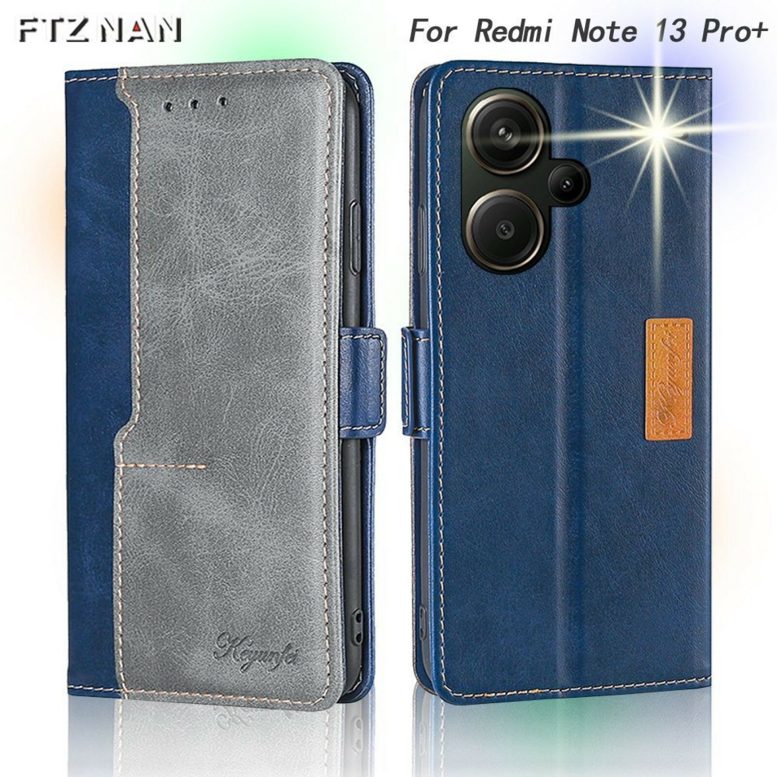 Чехол-книжка MyPads для Xiaomi Redmi Note 13 Pro+ Plus(5G) синий+серый, магнитное крепление, карман для карты