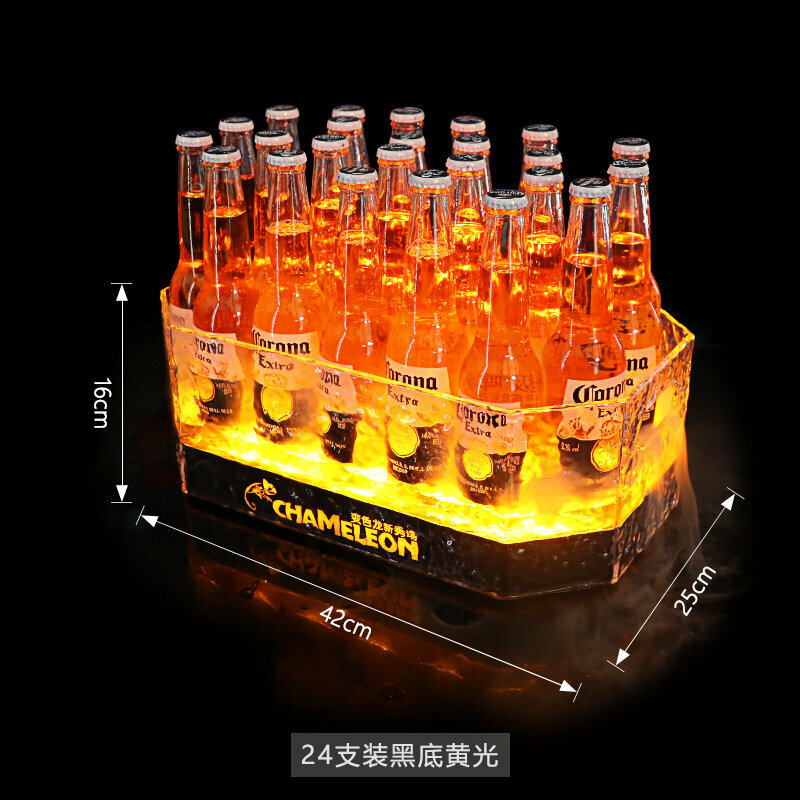 24 шт. LED-бокс с каменной текстурой для льда с золотистым светом, черная подставка - отлично подходит для пива,