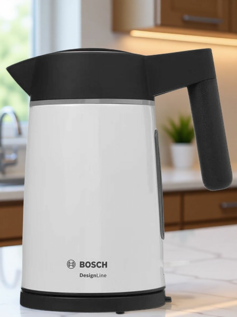 Электрочайник Bosch TWK 5P471 белый 1.7 л, 2400 Вт, скрытый нагревательный элемент, фильтр, материал корпуса - металлпластик