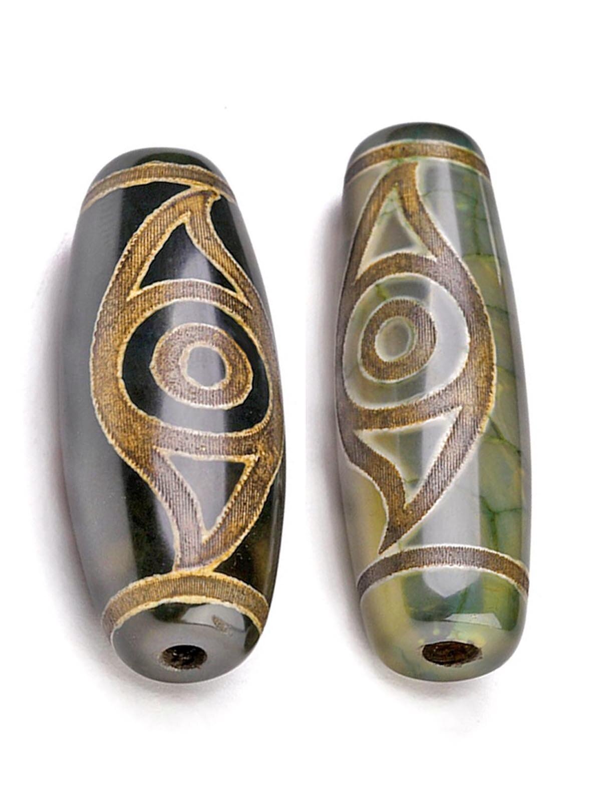 Бусина Дзи натуральный камень Агат серо-зеленый экзотика Глаз Будды 0011098 цилиндр 30x12 мм, цена за 1 шт.