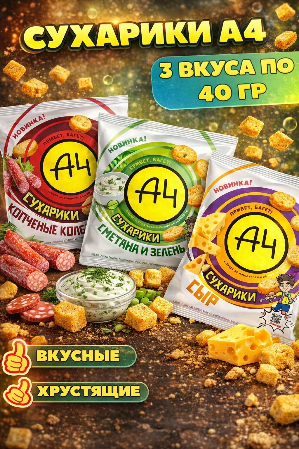 А4 Сухарики пшеничные 3 вкуса 120г