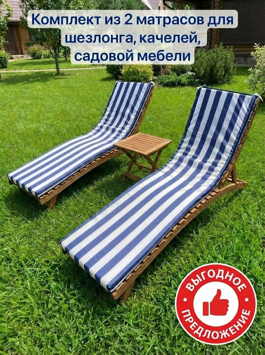 Матрас Malurre для шезлонга, лежака, топпер пляжный 180/50 см- 2 шт синяя полоса