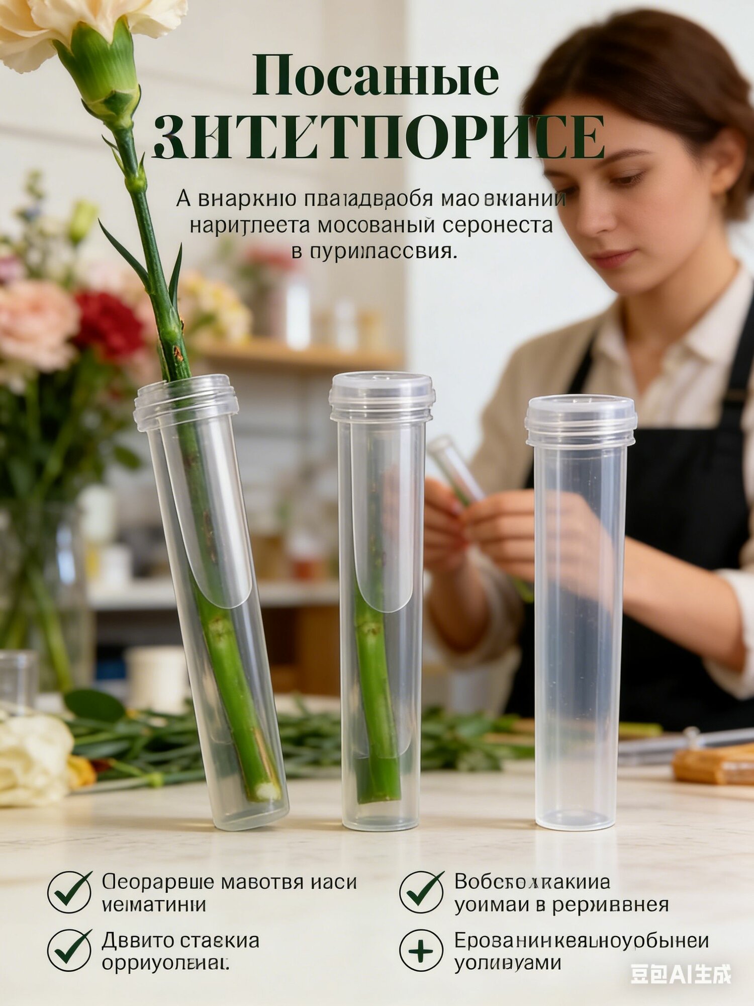 Колбочки - пробирки флористические пластиковые с крышкой 30 шт