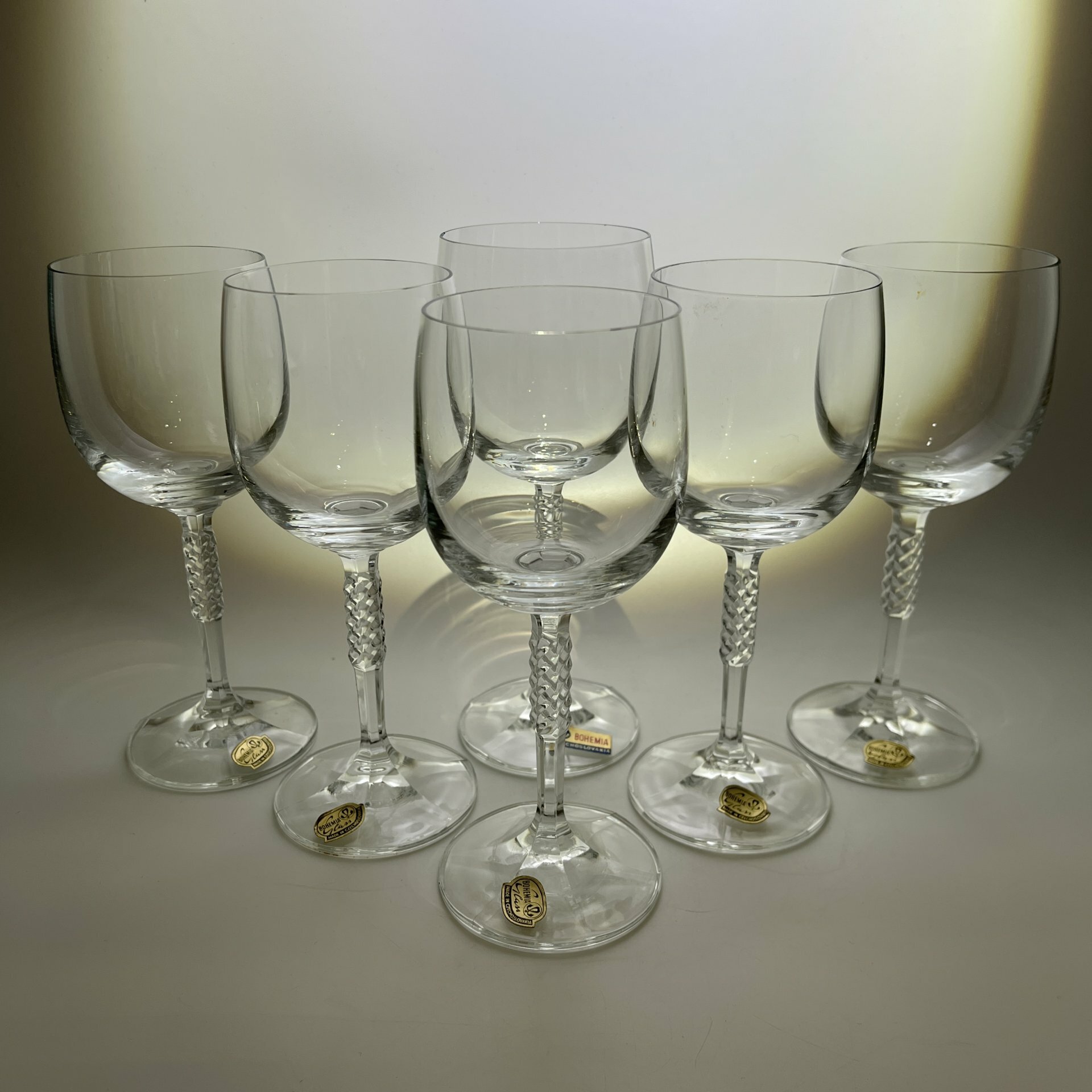 Набор из 6 бесцветных бокалов для вина, "Bohemian glass", хрусталь, Чехословакия, 1970-1990 гг.