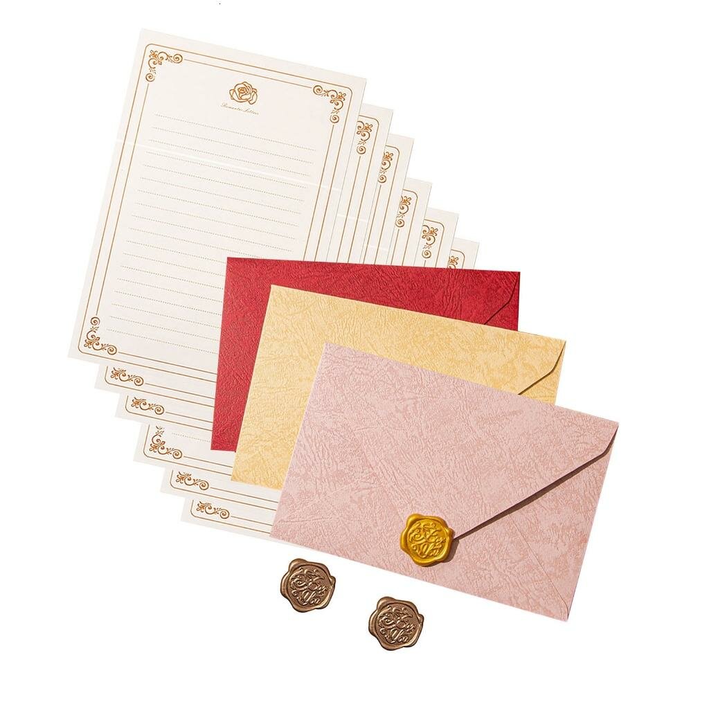 Набор писчей бумаги и конвертов, Розово-желто-красная смесь