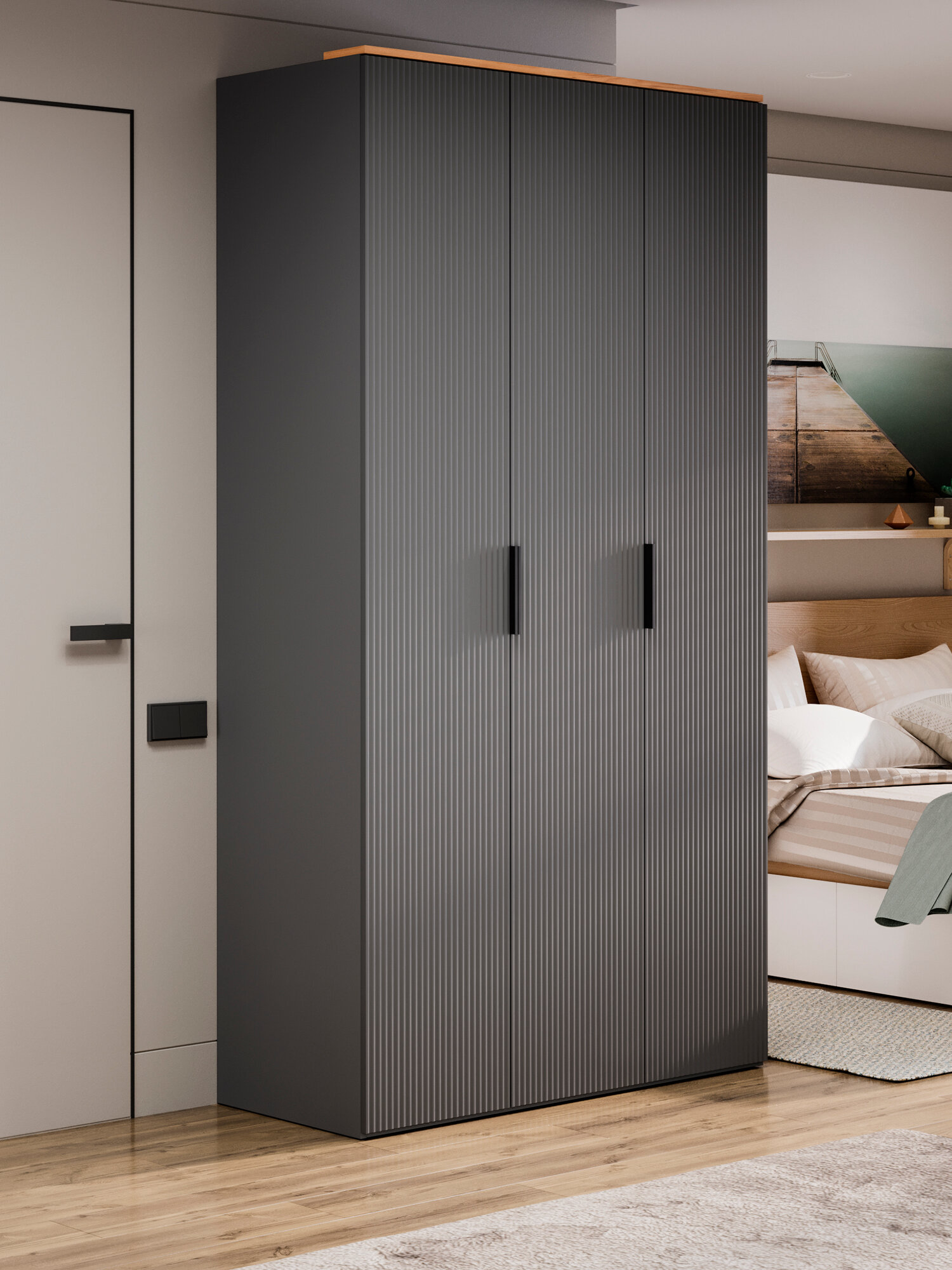 Айрис Шкаф комбинированный с глухими дверями(1200х509), 3 двери, Серый графит, ТриЯ