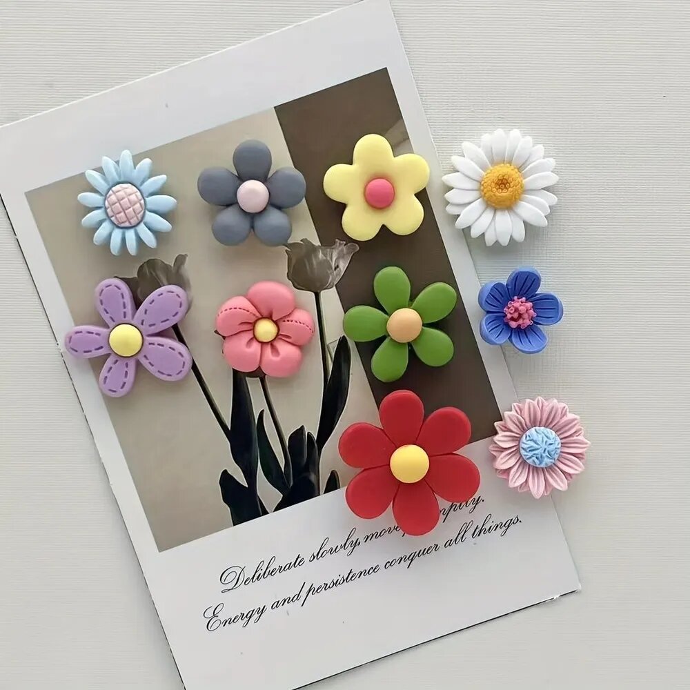 10 шт. разноцветных магнитов на холодильник с цветами, милые магниты для доски, офиса и кухни, декор для дома