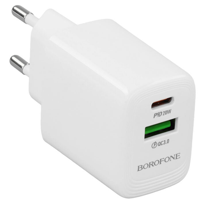 Адаптер питания USB-C/A 3.0А 2 порта Borofone BN27 USB-C PD 20W + QC3.0 GaN - белый