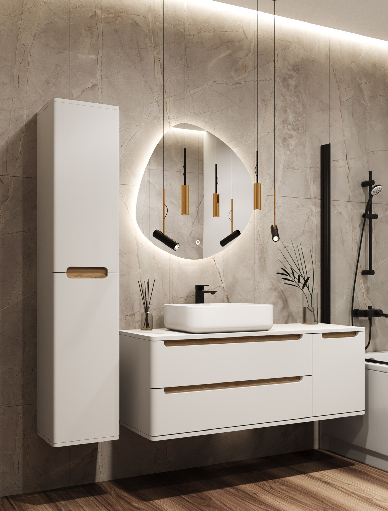 Тумба под раковину 140 см, в ванную комнату, Белый, TYPE002BB