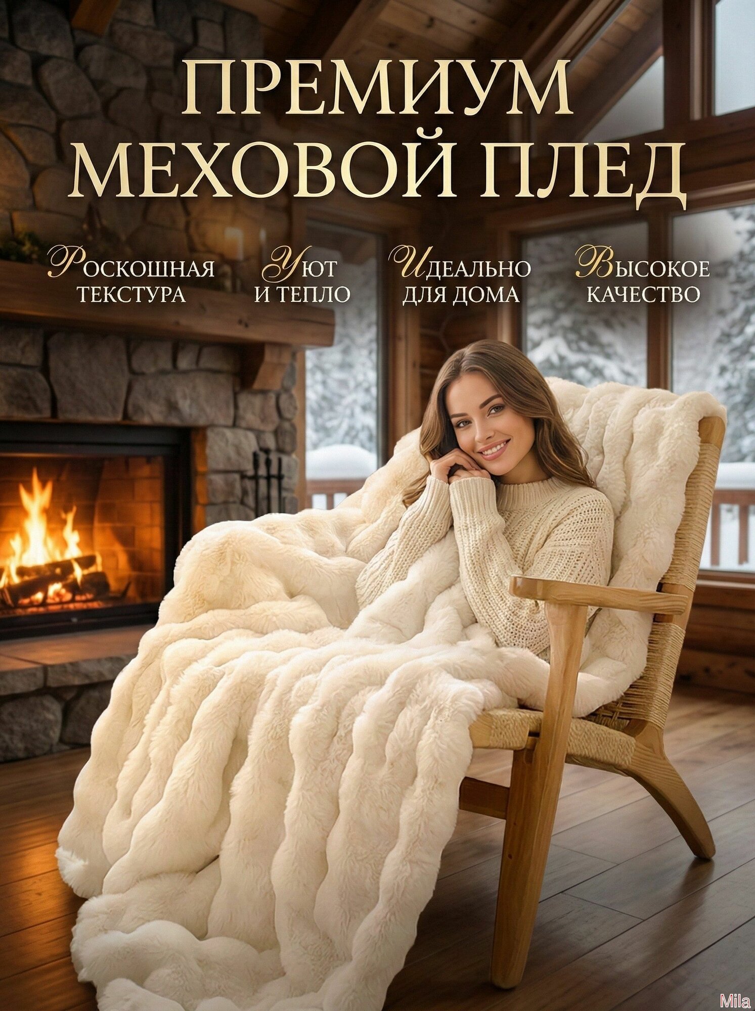 Плед из искусственного кроличьего меха с узором ? Пузыри, 230x200 см, бежевый