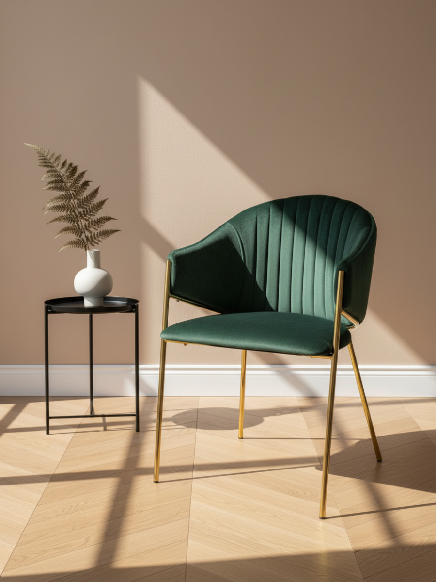 Стул для кухни, Ла Рум, DC - 5158, зеленый, на золотых ножках, со спинкой, в велюре