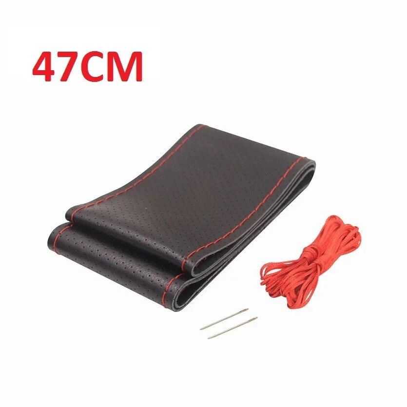 Натуральная кожа 42/45/47/50 см чехол на руль автомобиля для автобуса и грузовика для BLACK Red 47CM