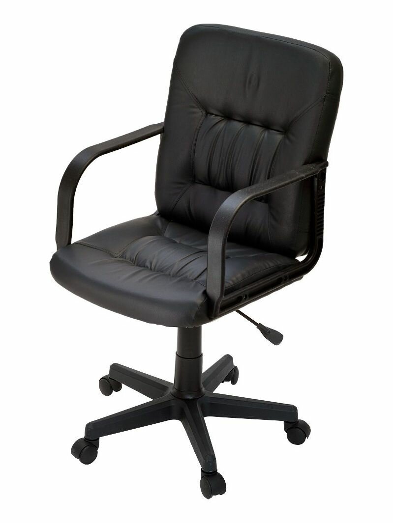 Офисное, компьютерное кресло Чери А на колесиках, с подлокотниками, 60х64х94.5 см, Черный, экокожа / Черный, пластик