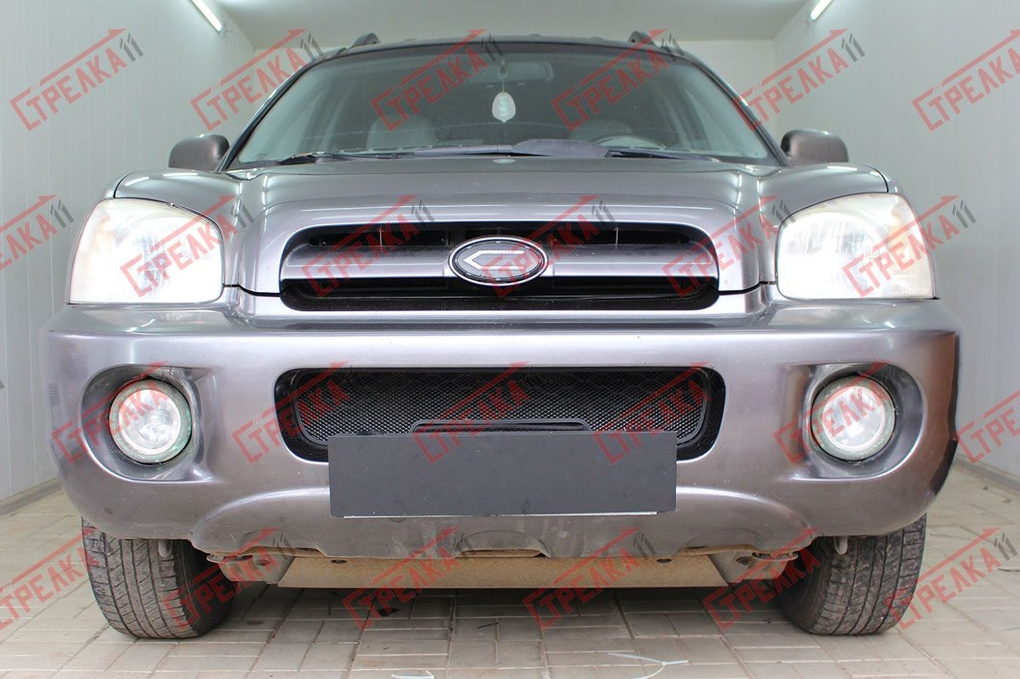 Защитная сетка радиатора с окантовкой и защелками для Hyundai Santa Fe 2000-2006 (I), 3шт