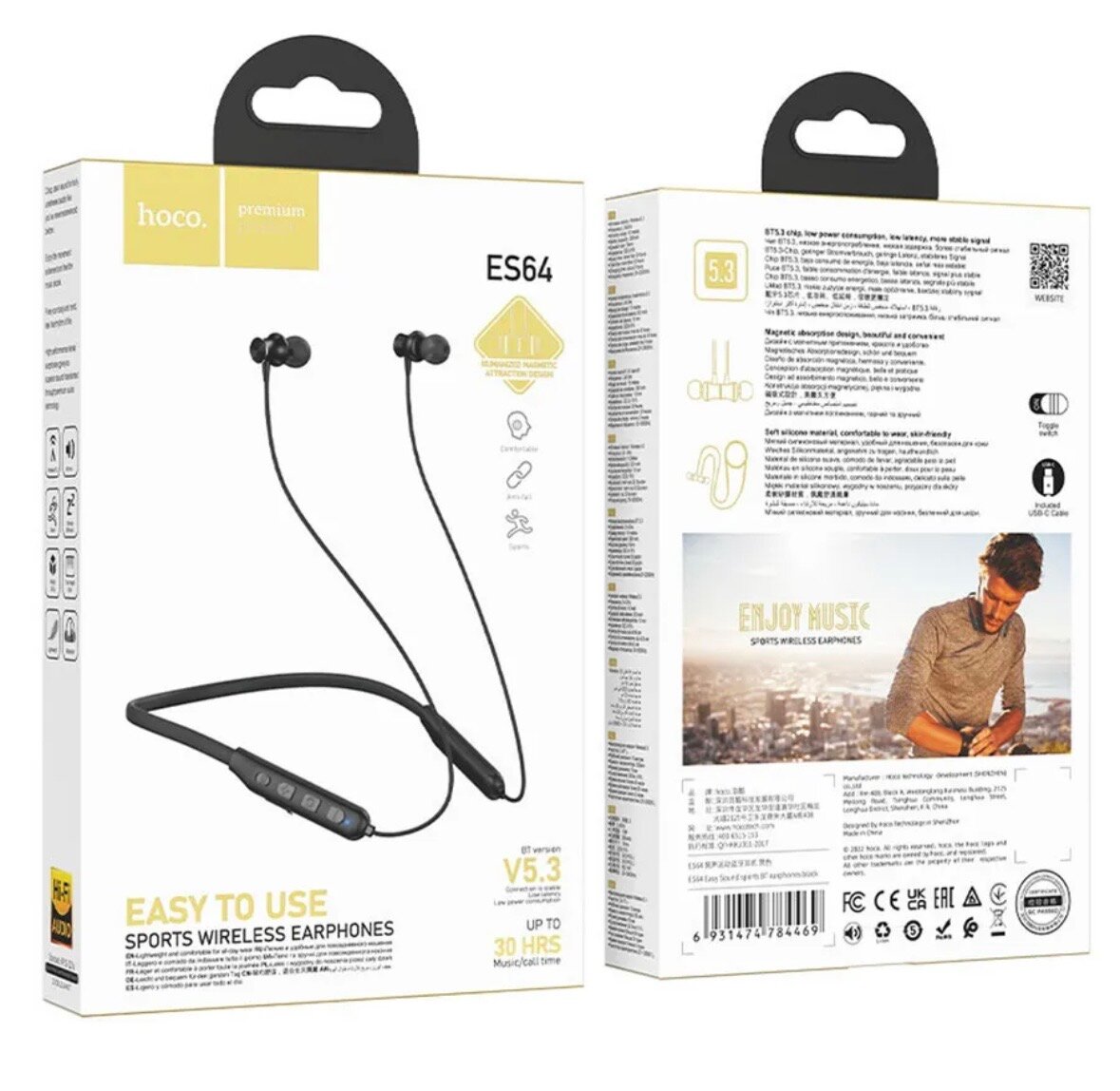 Наушники Hoco ES64 Bluetooth 5.3, спортивные, беспроводные, черные