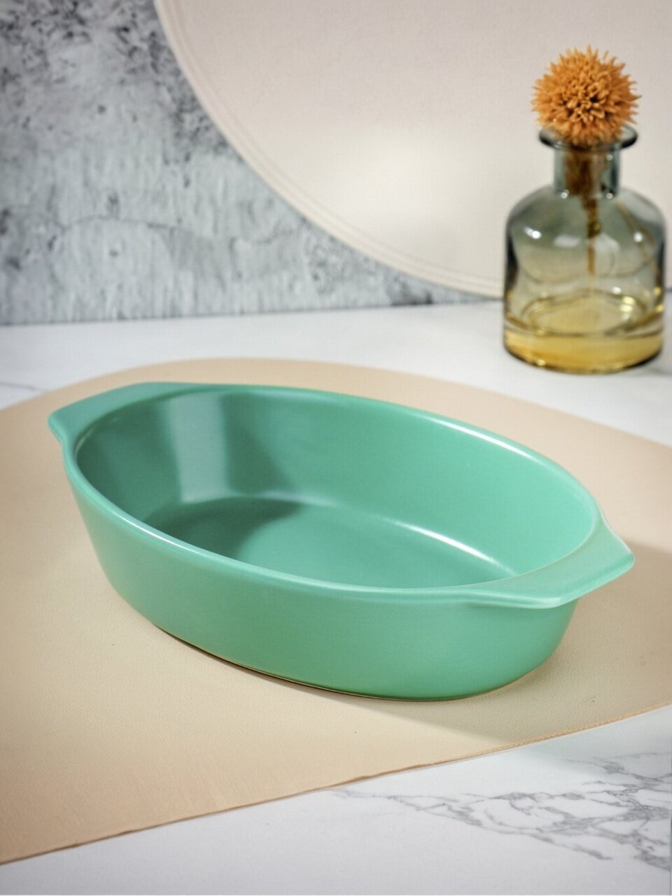 Форма для запекания керамическая Daniks Удовольствие 24.5х15х5.2 см, 0.8 л, овальная, бирюзовая для духовки и СВЧ