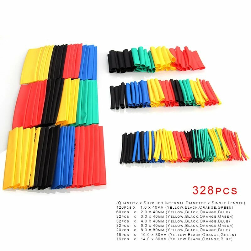Термоусадочные трубки полиолефиновые 2:1 assorted 70/127/164/328/530 шт 328PCS