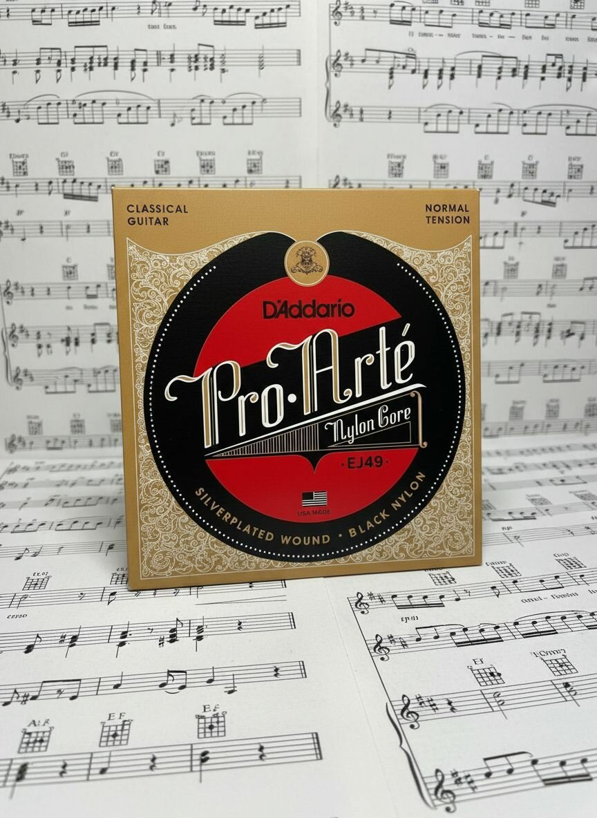 Струны нейлоновые для классической гитары D`Addario Pro Arte, 6 струн, черные и серебристые, нормальное натяжение, EJ49