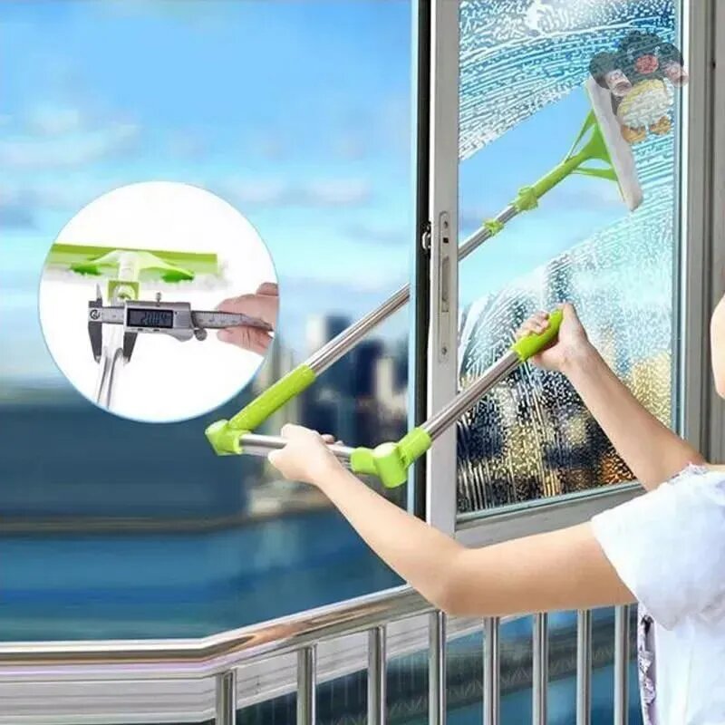 Щетка для уборки окон, 1 шт, телескопическая, для мытья стекол, зеленая, резина