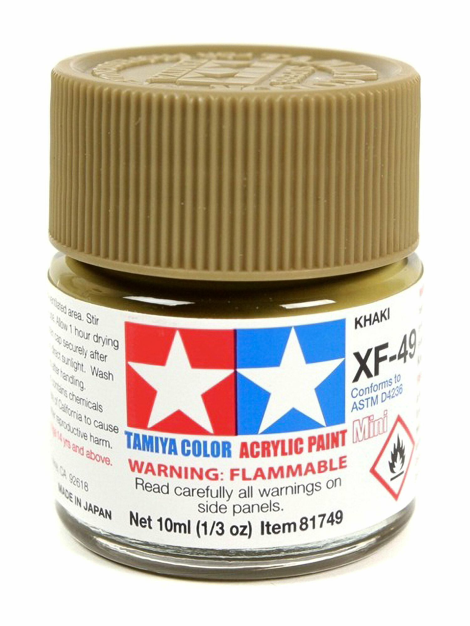Краска акриловая Tamiya Color XF-49 Khaki 81749 хаки матовая, 10 мл