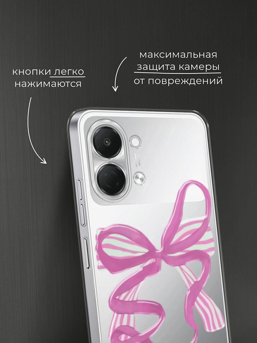 Силиконовый чехол на Tecno Spark Go 3 / Текно Спарк Го 3 с принтом Полосатый розовый бант 2 — фото 1