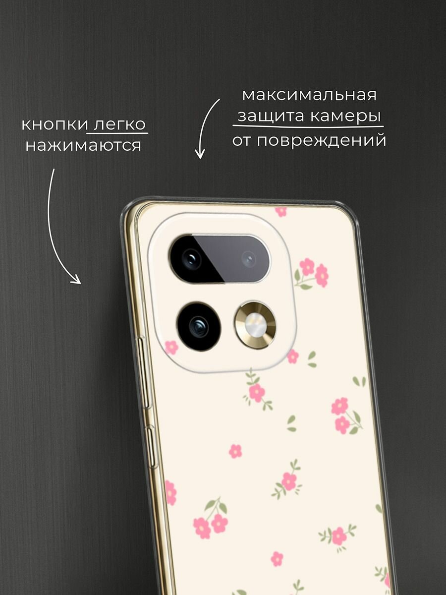 Чехол на Realme 16 Pro+ / Реалме 16 Про+ с принтом Розовые цветочки на бежевом — фото 1