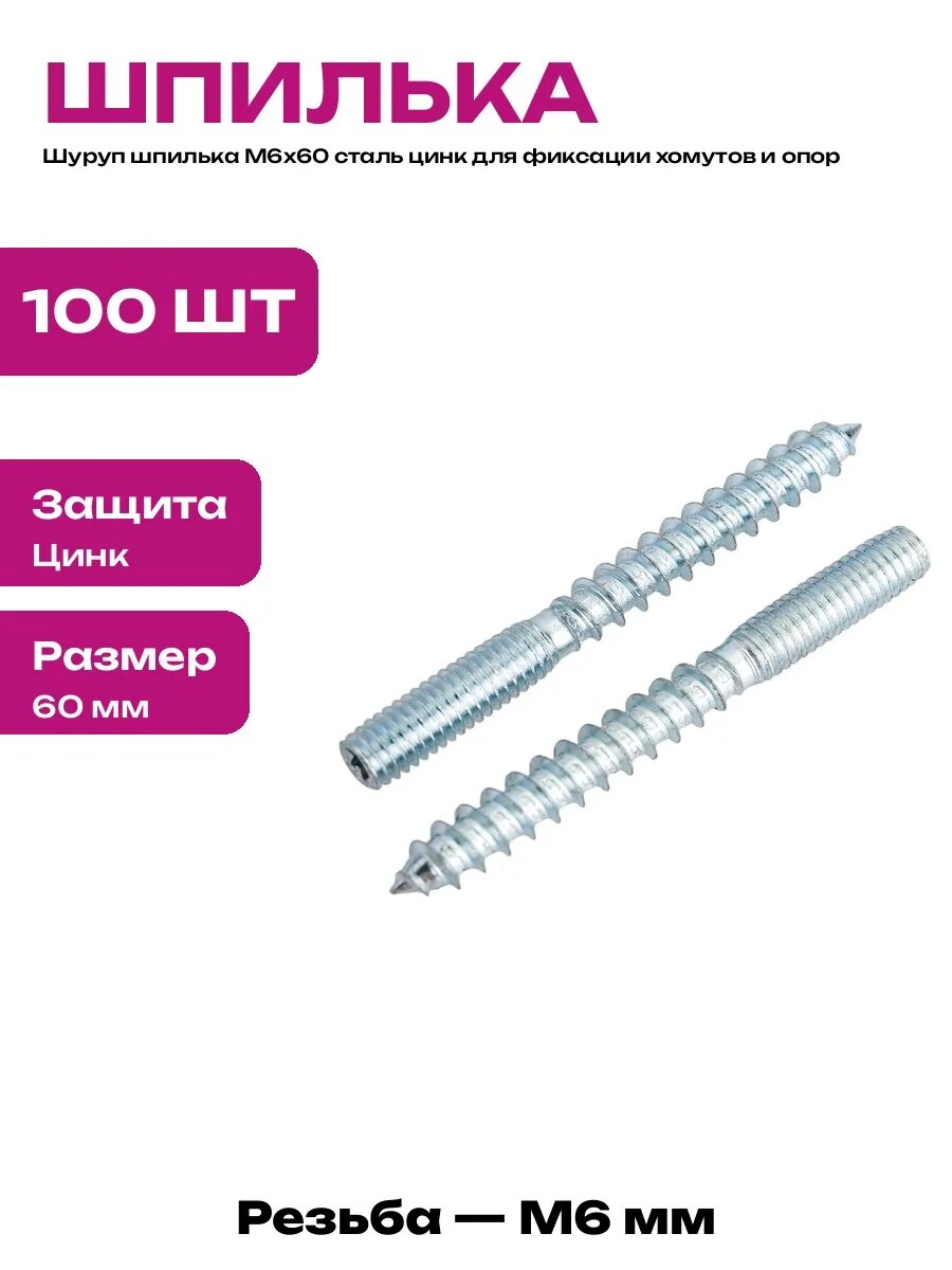 Шпилька сантехническая М6х60 оцинкованная сталь шестигранная
