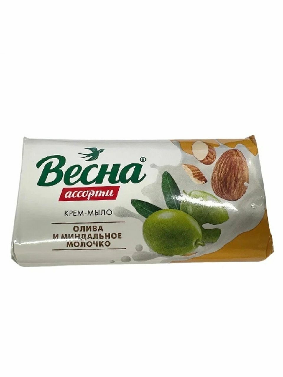 Мыло Весна Ассорти олива и миндальное молочко 90 г, для рук и тела, Россия