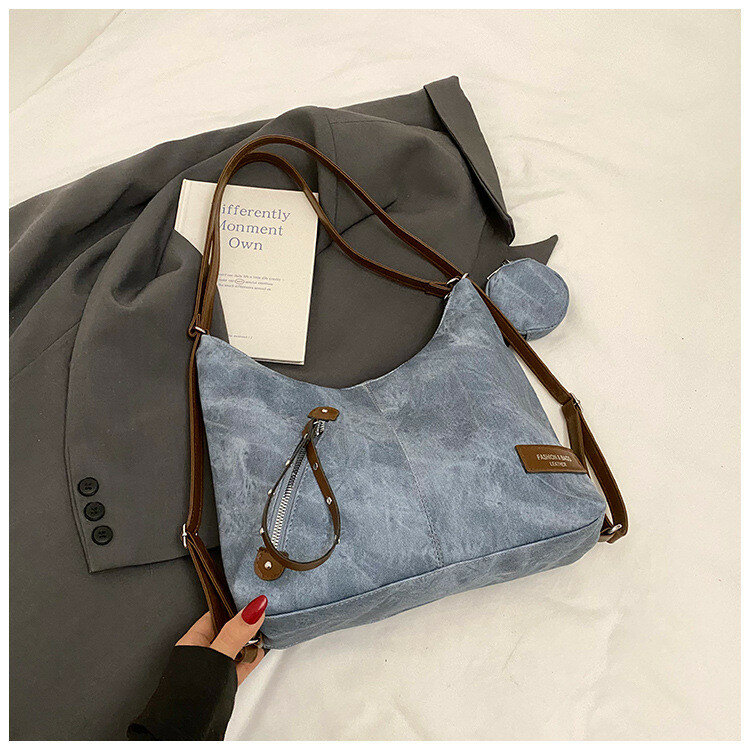 Корейская модная небольшая сумка через плечо с швами для уличной моды синяя