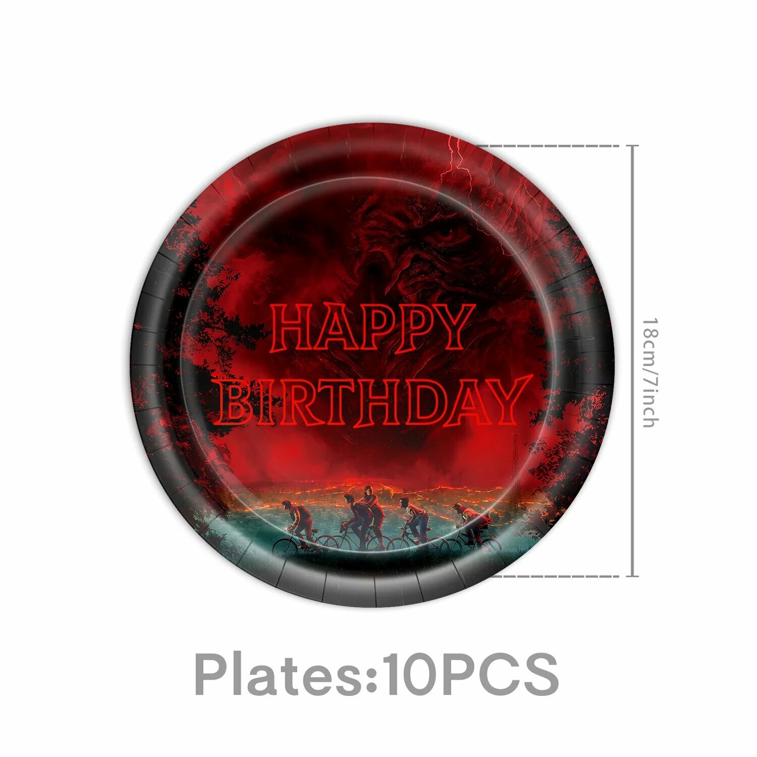 Тарелки Happy Birthday Stranger Things, 18 см, 10 шт, Красный