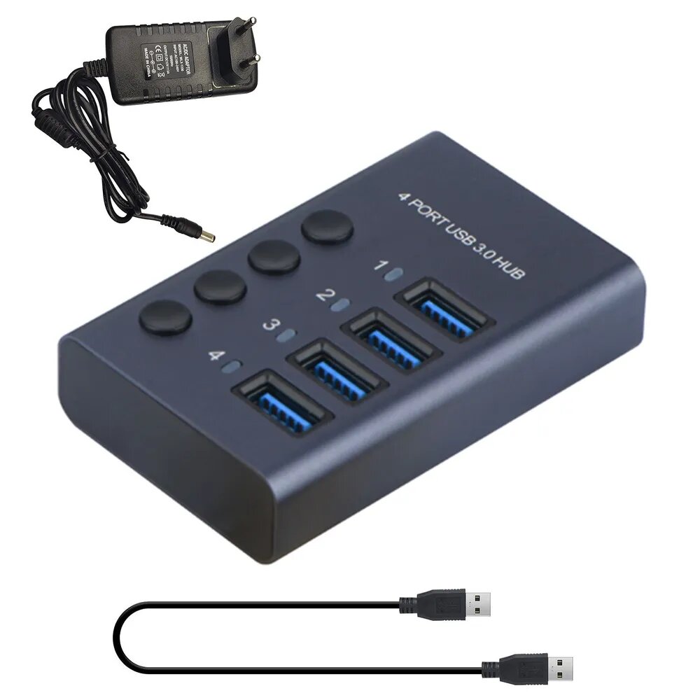 USB-концентратор 4 порта USB 3.0 для быстрой зарядки, алюминиевый корпус