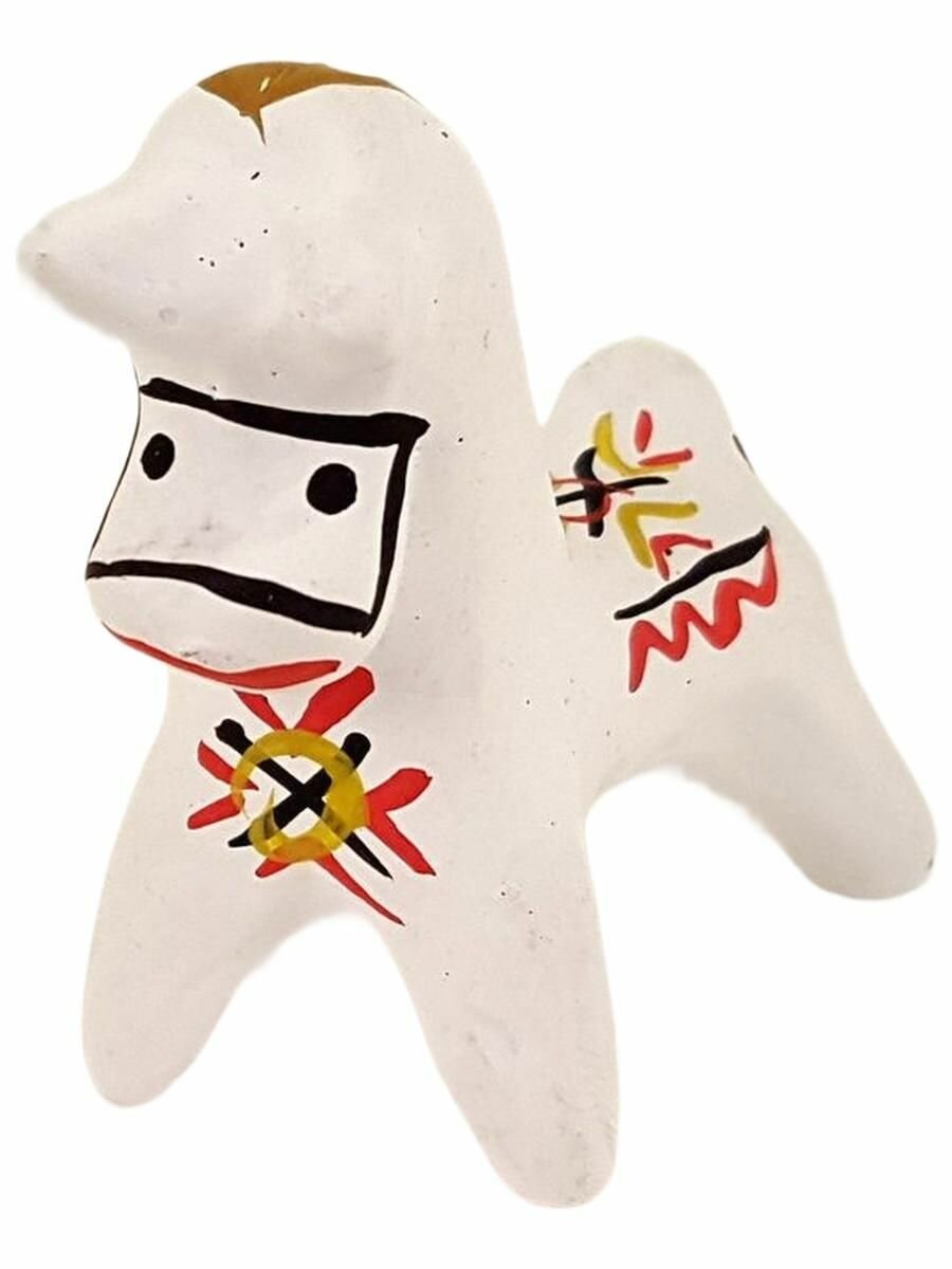 Конь белый малый-3, Каргопольская глиняная игрушка, ручная авторская работа