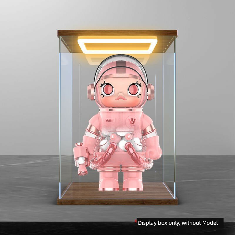 Коробка для показа фигурки Mega Space Molly 400% с ореховой подставкой и ламповым дизайном, 25x25x35см