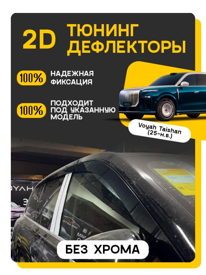 Плоские тюнинг дефлекторы для окон Voyah Taishan (2025-2026) 1 поколение / Ветровики на Воях Тайшан. Комплект 6 шт.