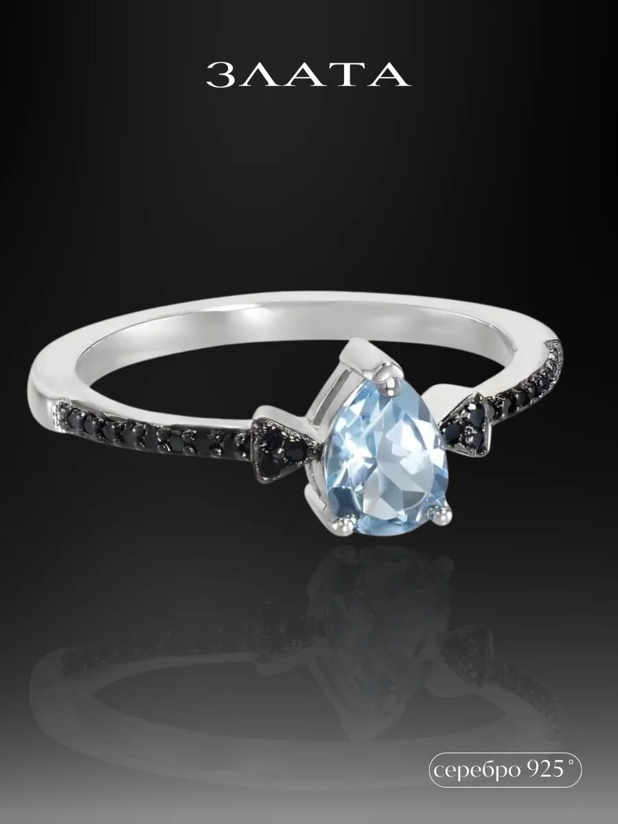 Кольцо тонкое, 925 проба, шпинель, топаз