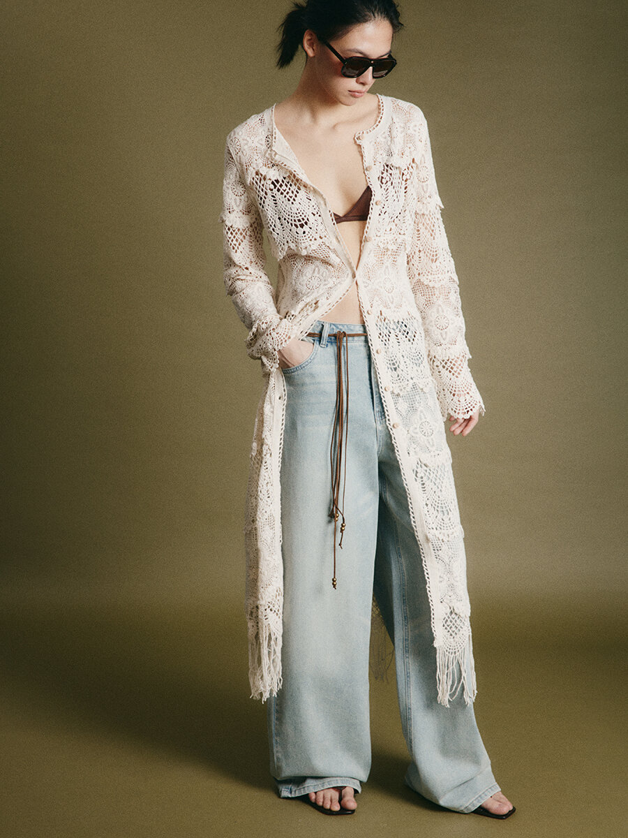 Кардиган кроше удлиненный с бахромой