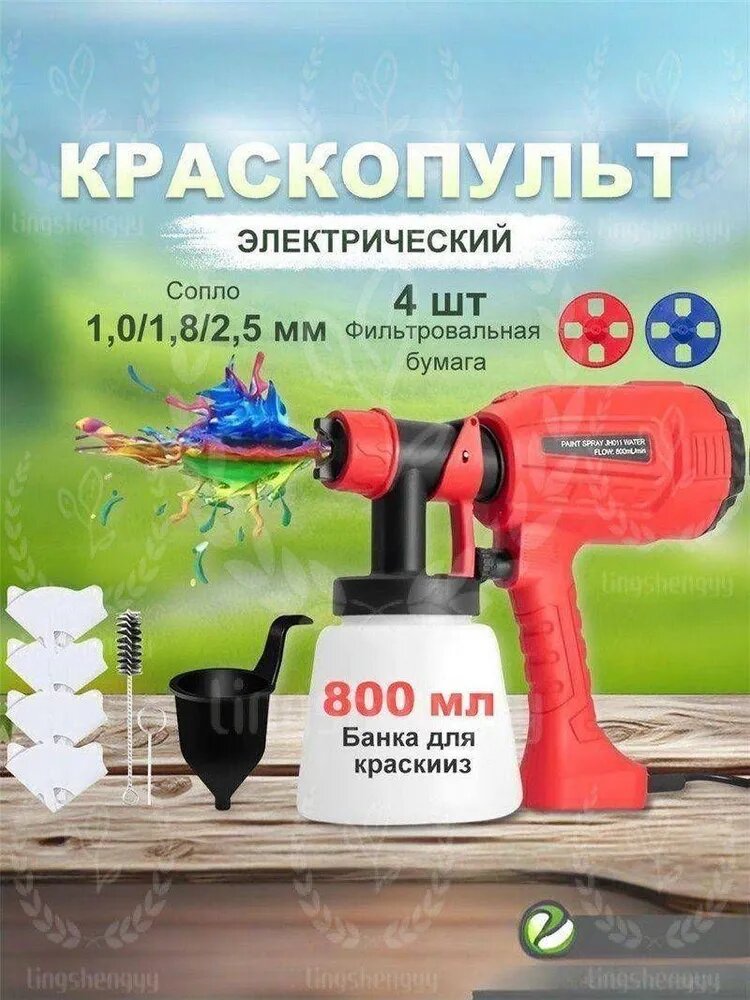 Краскопульт электрический с регулировкой давления воздуха и формы струи, краскораспылитель сетевой (800 Вт,800 мл)
