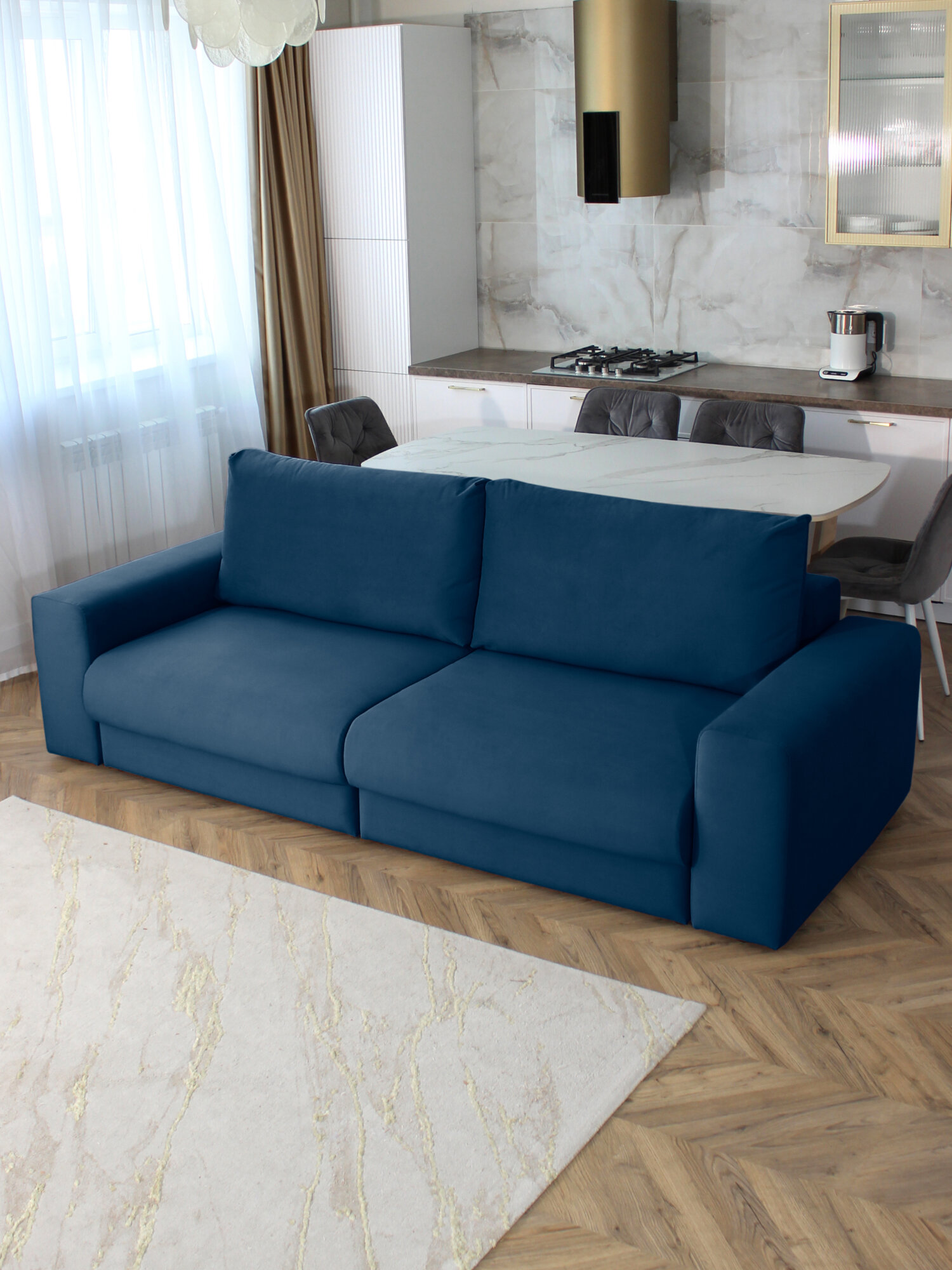 Диван-кровать Лофт синий, механизм Еврокнижка, Независимый Пружинный Блок 250х109х65 см