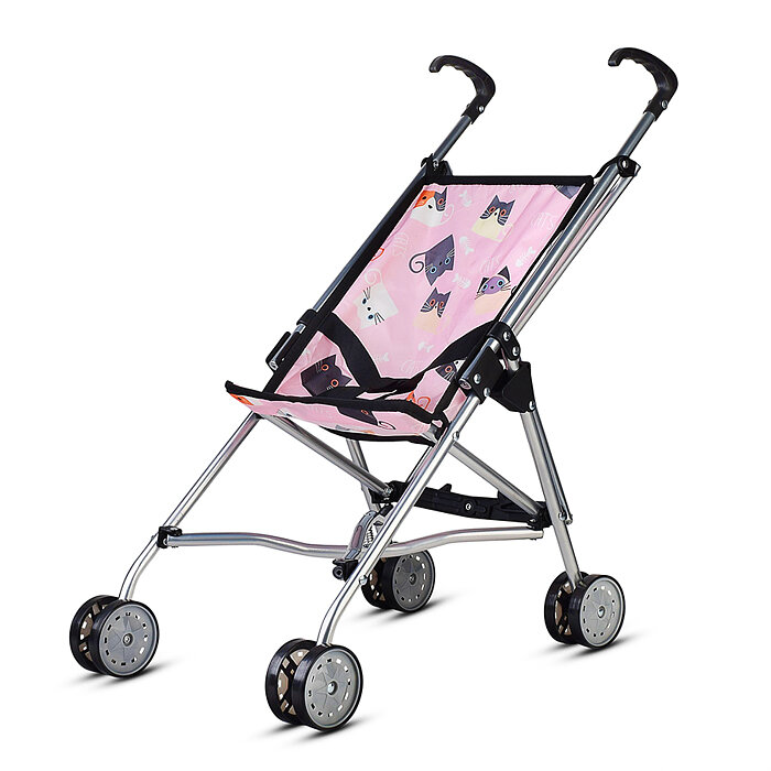 Коляска кукольная Melobo Трость металлическая, принт коты, компактная модель для прогулок S9302