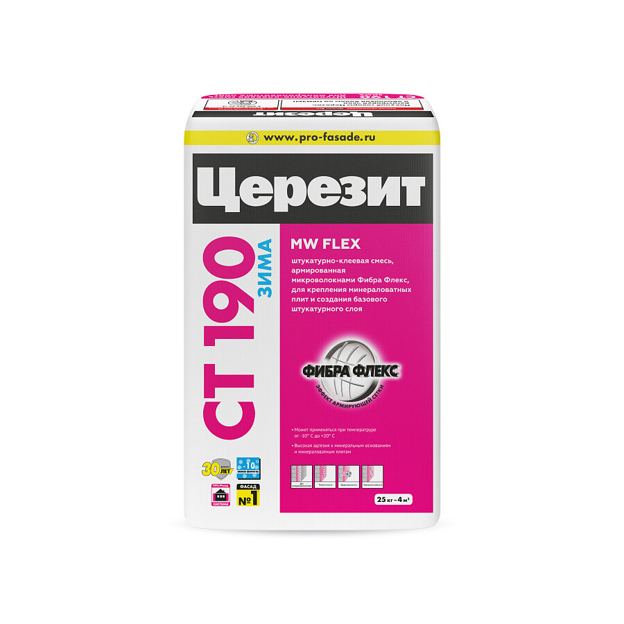Клей зимний Церезит СТ 190 для крепления и армирования минераловатных плит, 25 кг