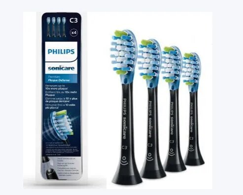 Насадки для электрических зубных щеток Philips Sonicare C3 Advanced Plaque Protection HX9044/17 для эффективного удаления зубного налета, комплект из 4 шт. Черный