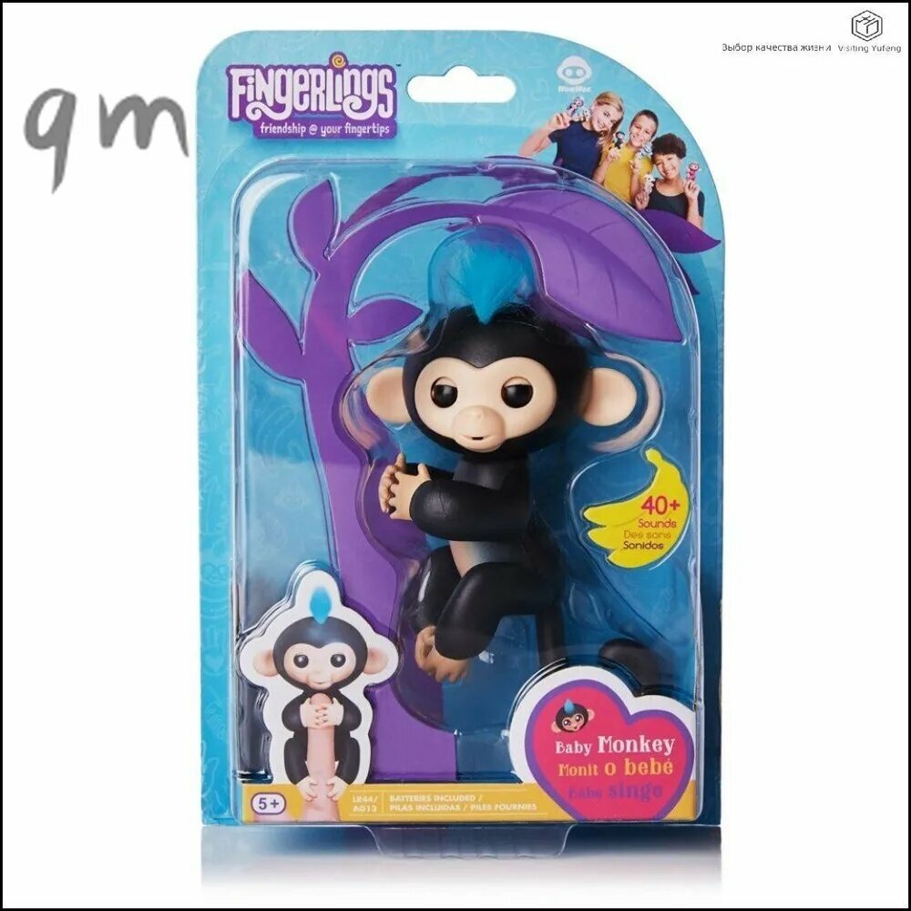 WowWee Fingerlings Baby Monkey Электронная интерактивная игрушка-обезьянка, который качает головой и издает звуки qm