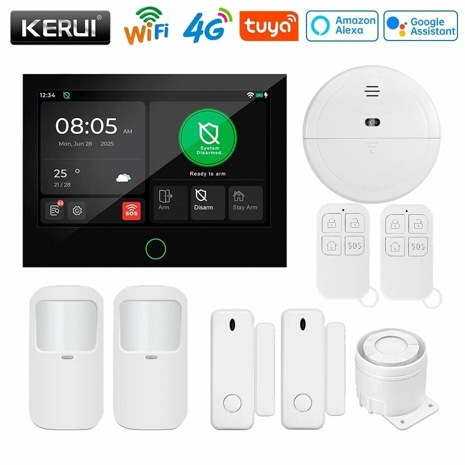 KERUI G70 Система сигнализации Tuya Smart Home, беспроводная, WiFi 4G, 7-дюймовая панель для защиты от взлома,