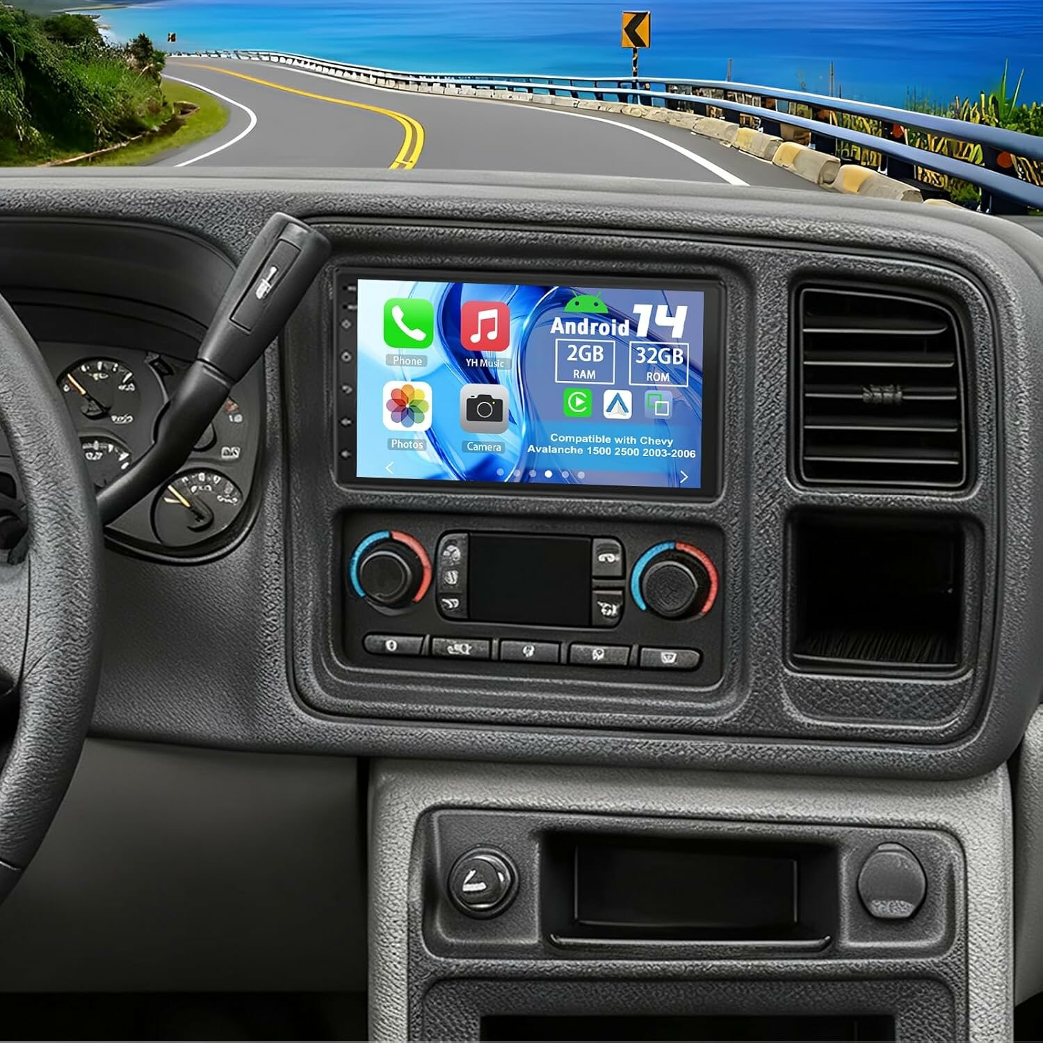 Автомобильная стереосистема с двойным Din Android 14 для Chevy Avalanche 1500 2500 2003-2006, 7-дюймовая автомобильная