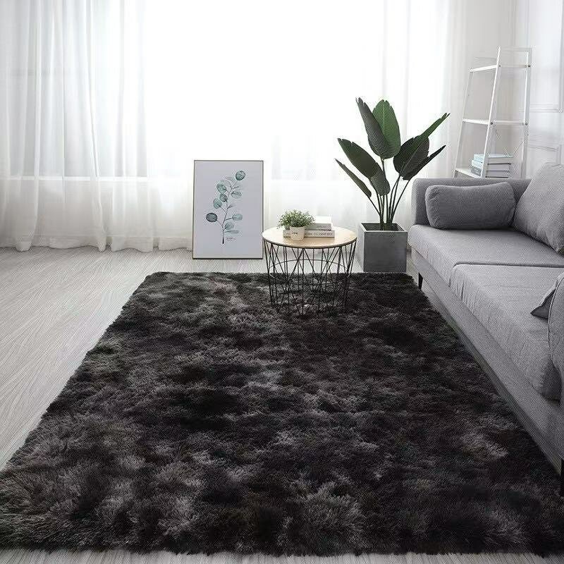 Ковёр с длинным ворсом 50x80 см, подходит для детской комнаты, прихожей, ванной, гостиной и у кровати, выполнен в технике тай-дай, чёрно-серый тай-дай