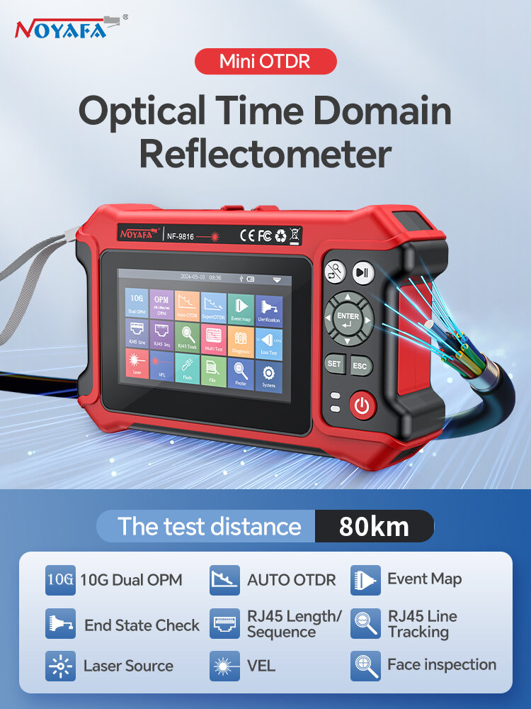 Защита от износа кабеля NOYAFA NF-9816 Кабельный тестер 16-в-1 OTDR 1550 нм с измерением освещенности 4700 мАч 8 ГБ