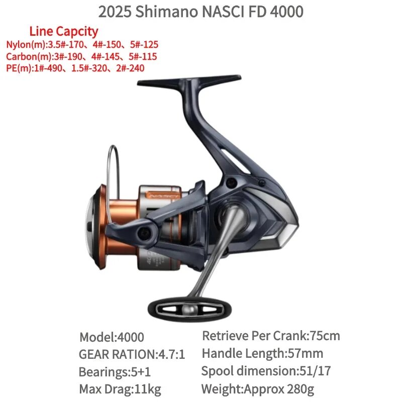 SHIMANO NASCI FD 500 C2000 2500 2500HG 2500SHG C3000 C3000HG 4000 4000XG C5000XG Спиннинговая рыболовная катушка для морской рыбалки
